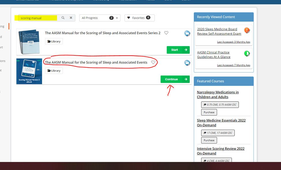 How to access the scoring manual as an individual AASM member